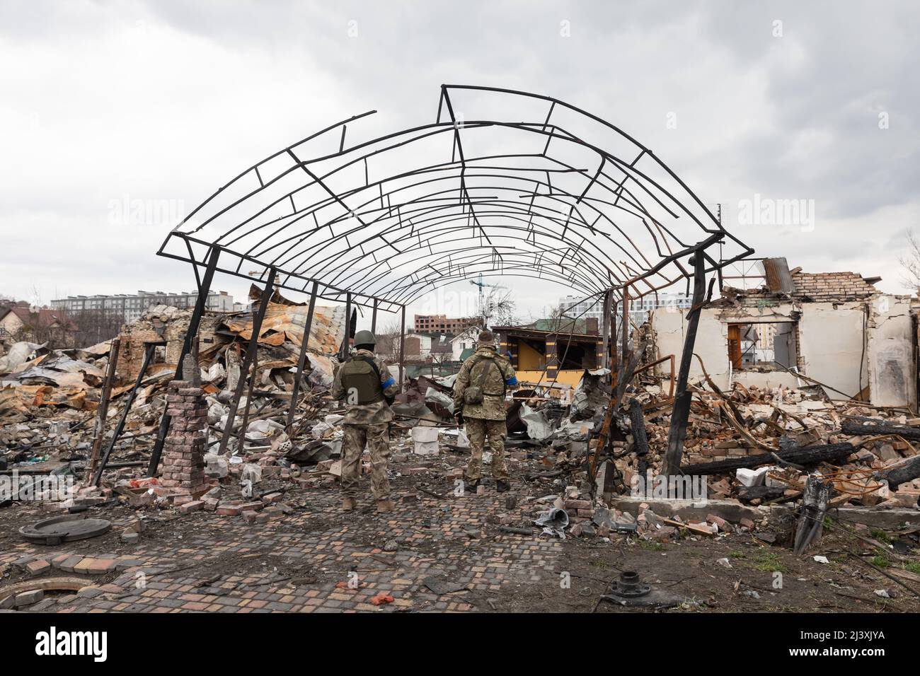 BUCHA, UKRAINE - Apr. 06, 2022: War in Ukraine. Chaos and devastation ...