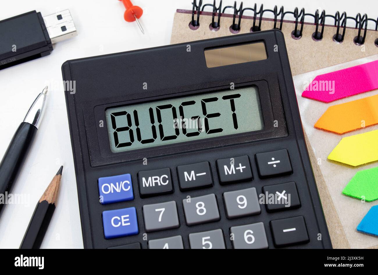Budget Concept Budget text on calculator Stock Photo - Alamy