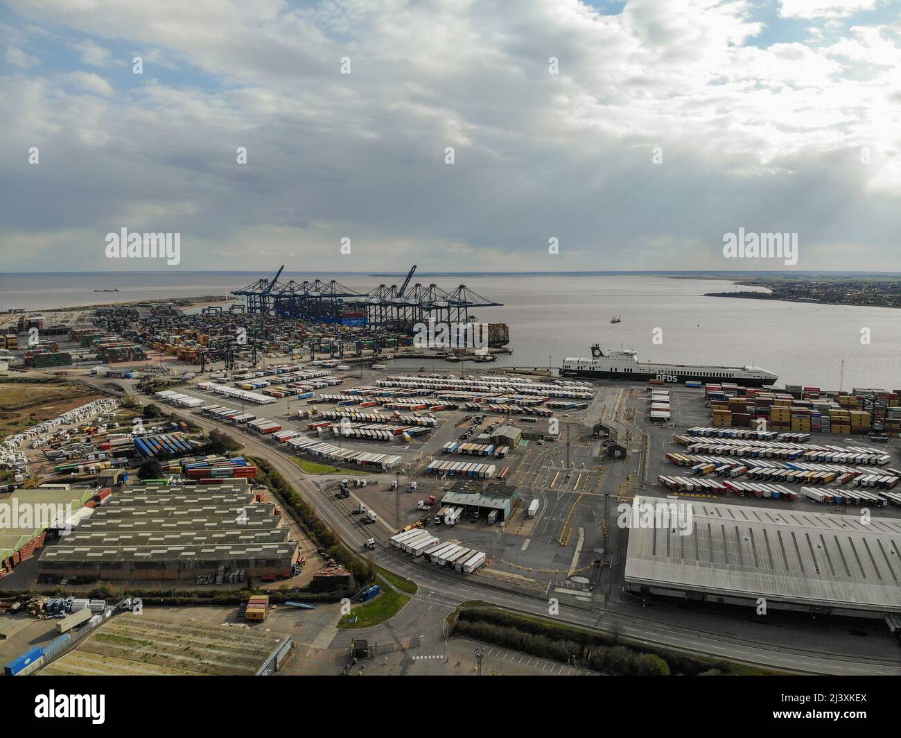 Drone photograph of the port of Felixstowe which is the largest and ...