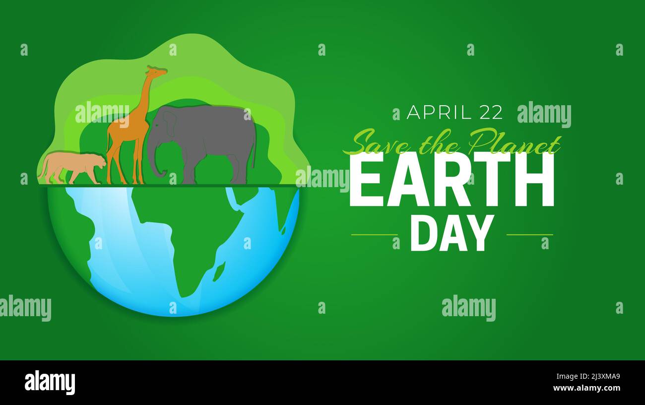 Earth Day Save the Planet Illustration with Globe and Animals. Lion ...