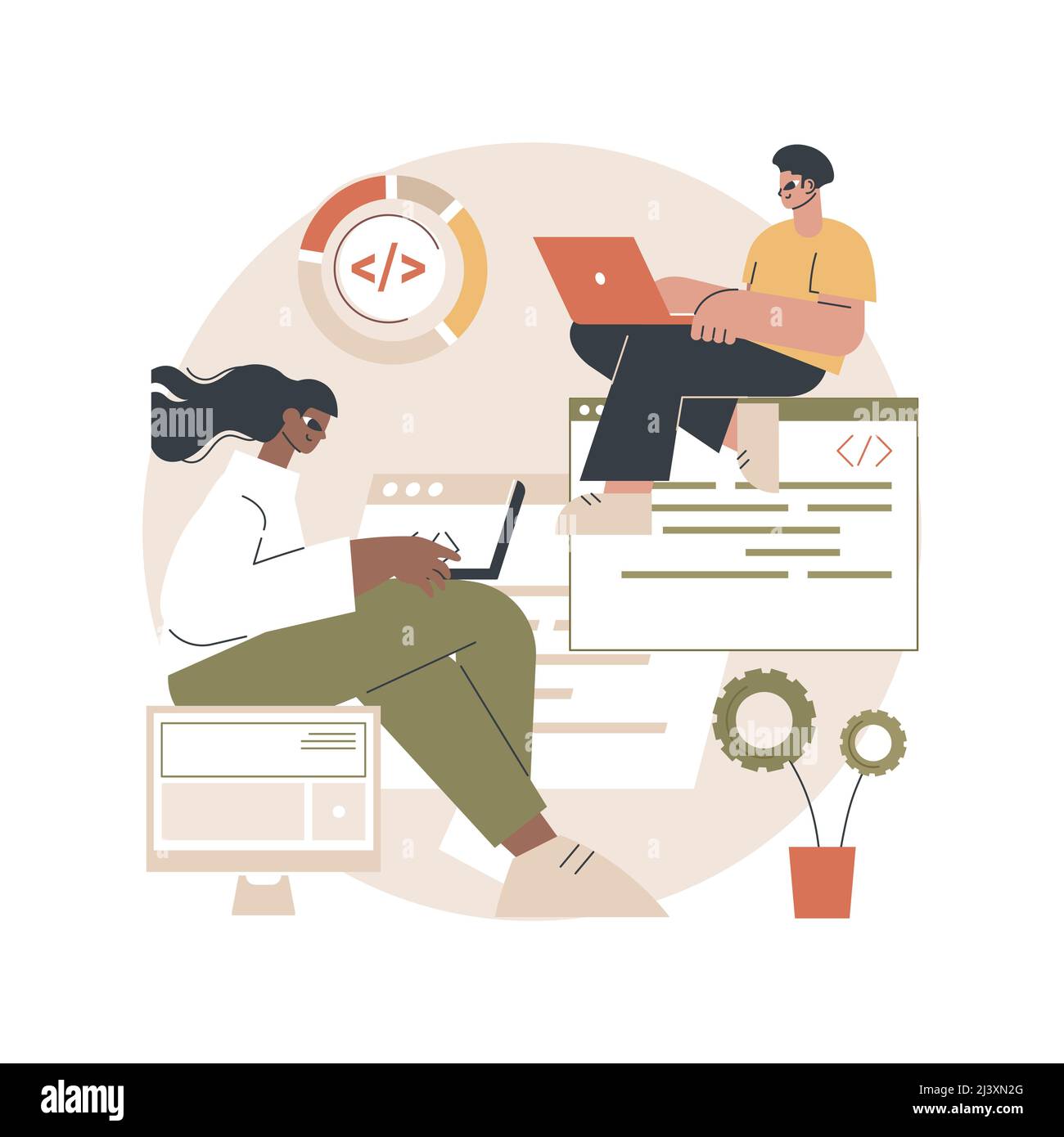 Software development team abstract concept vector illustration. Remote teamwork, digital team on ...