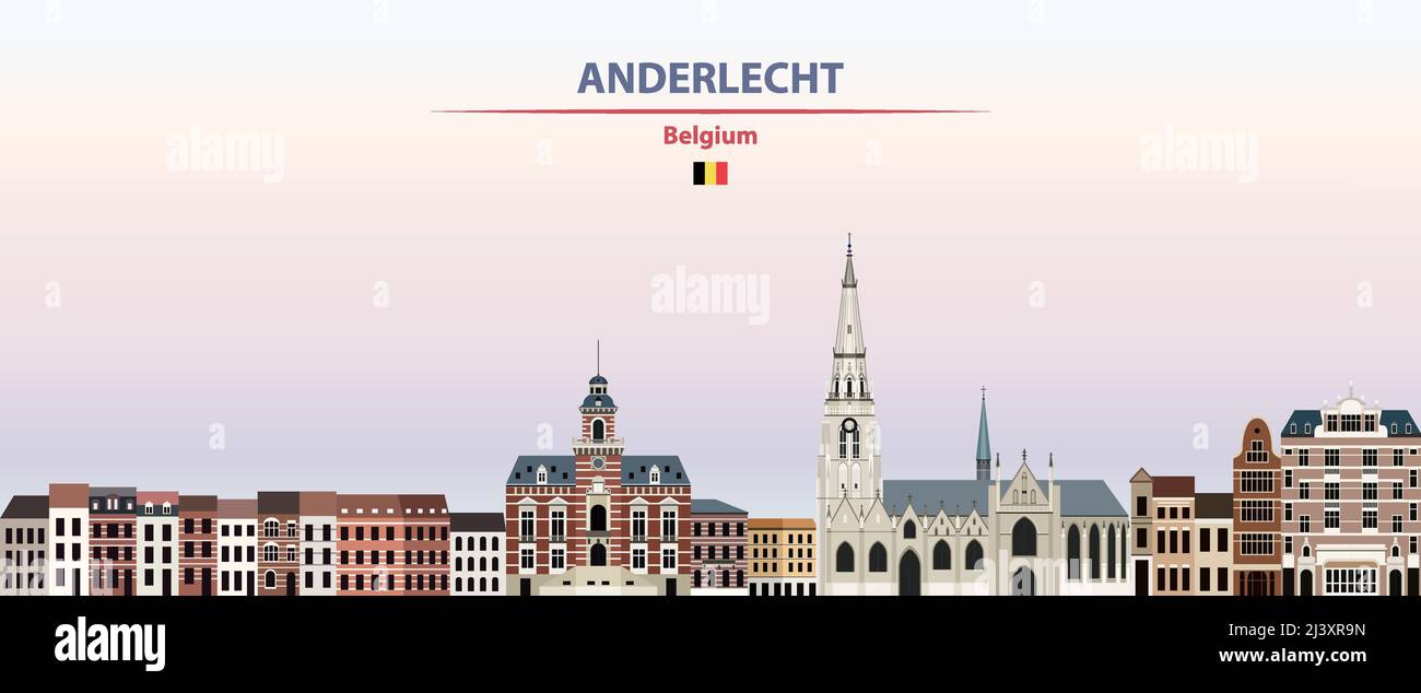 Anderlecht cityscape on sunset sky background vector illustration with ...