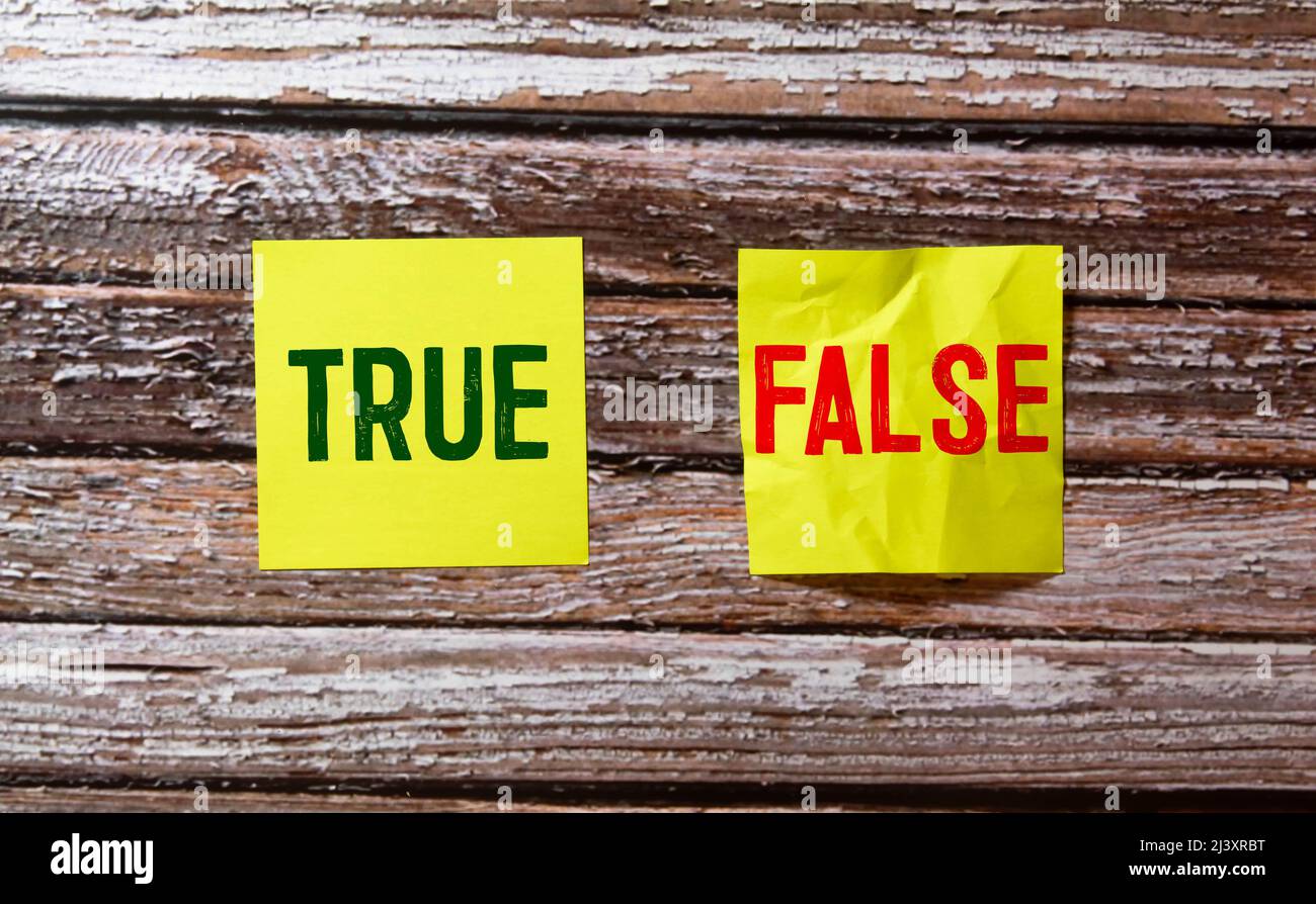Sticky notes with word true and false isolated over white background ...
