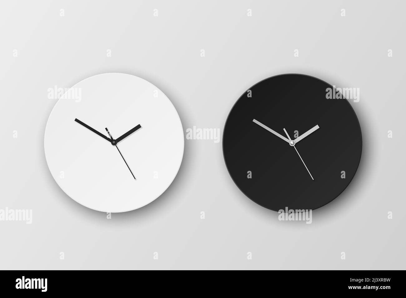 Vector 3d Realistic White and Black Wall Office Clock Icon Set Isolated ...