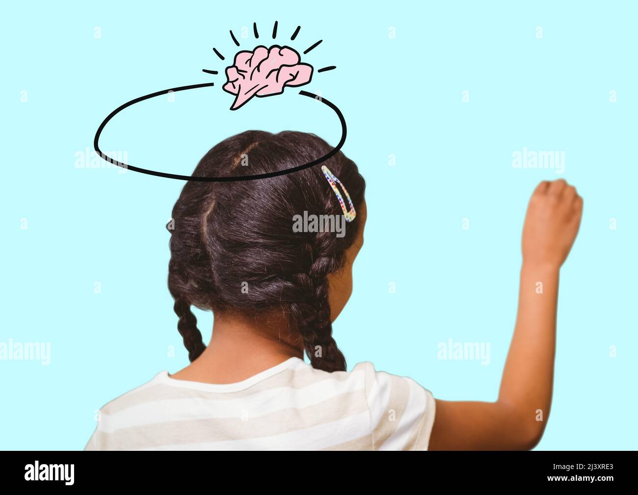 Brain icon with banner with copy space over african american girl ...