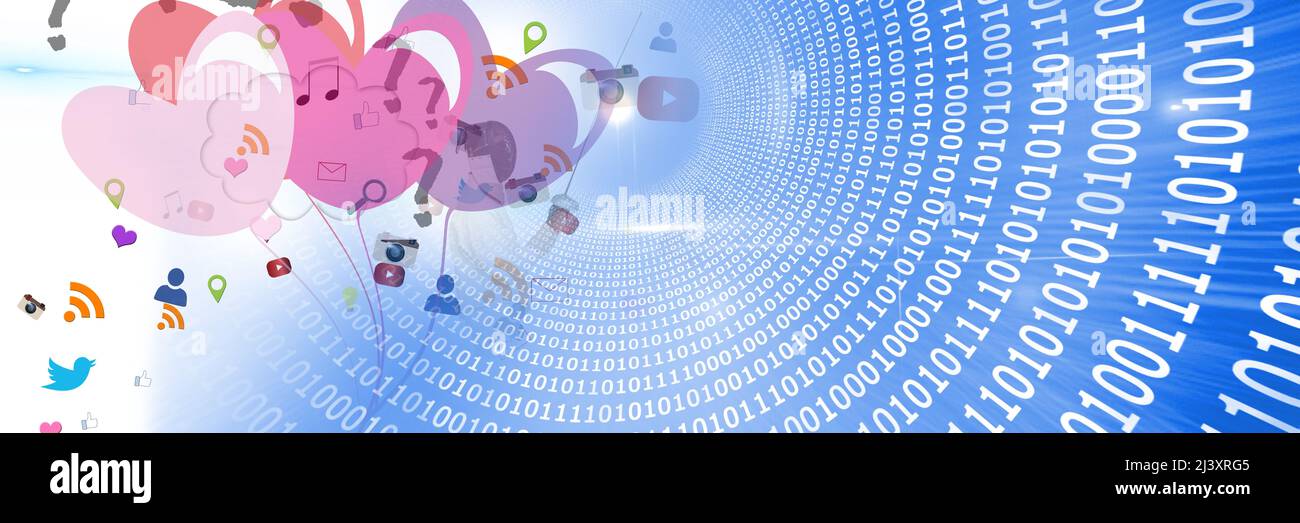 Colorful Heart Icons Digital Icons And Binary Coding Data Processing 1837