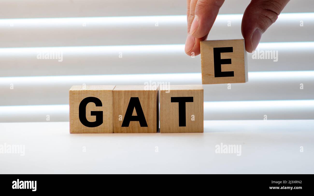 GATE word made with building blocks isolated on white Stock Photo - Alamy