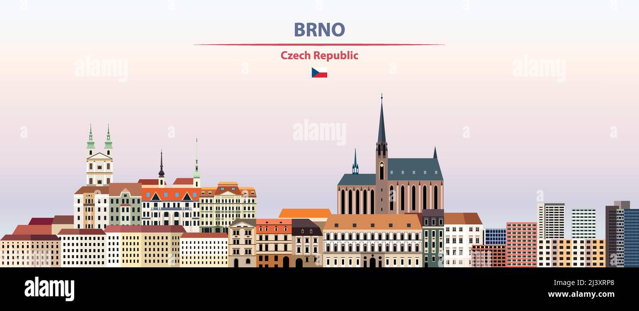 Brno cityscape on sunset sky background vector illustration with ...