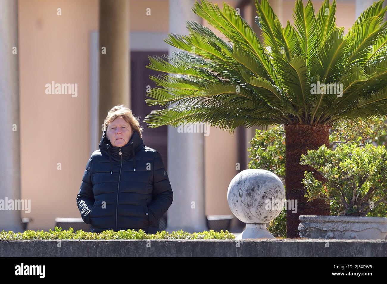 Angela Merkel the ex-chancellor of germany on a terrace of a Roman ...