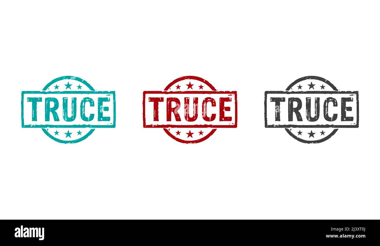 Truce stamp icons in few color versions. Armistice, peace, stop war and ...