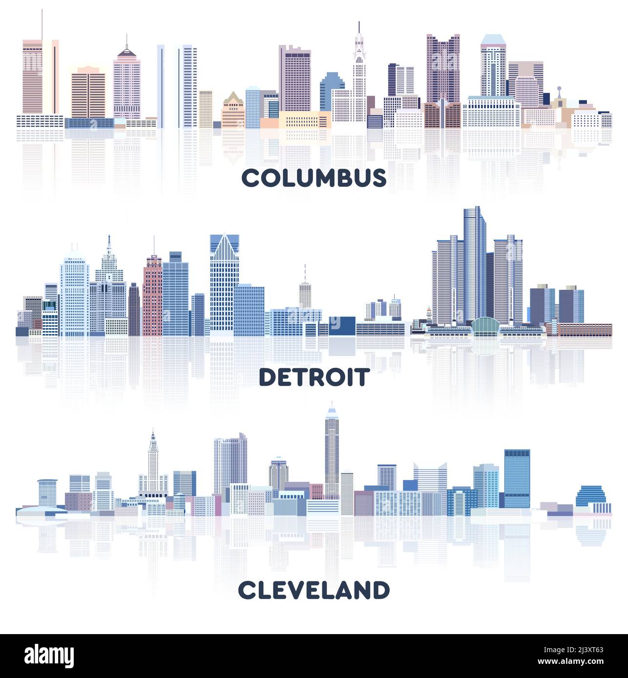 vector collection of United States cityscapes: Columbus, Detroit ...