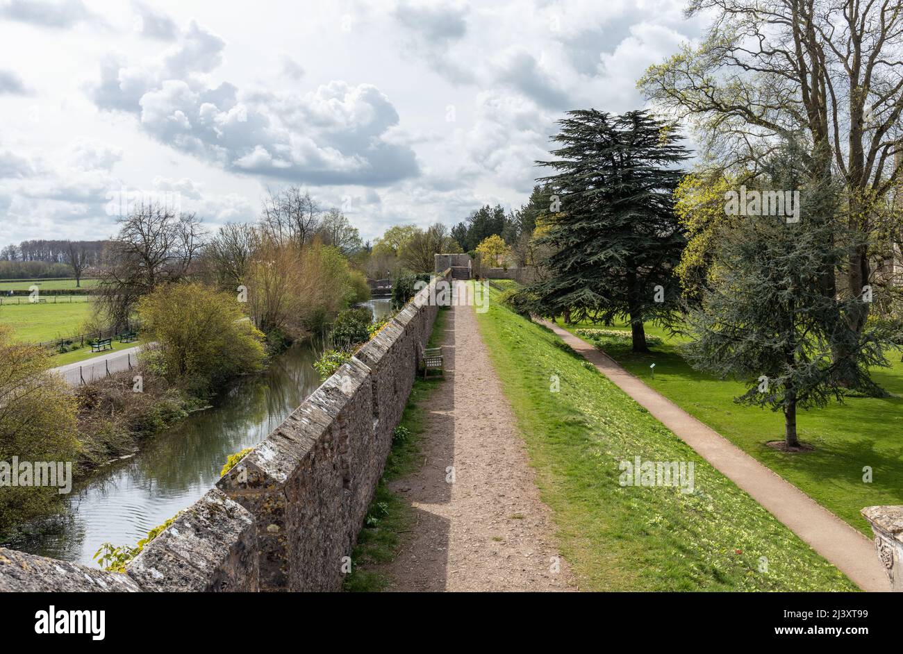 The moat and grounds of The Bishops Palace, Wells from the ramparts ...