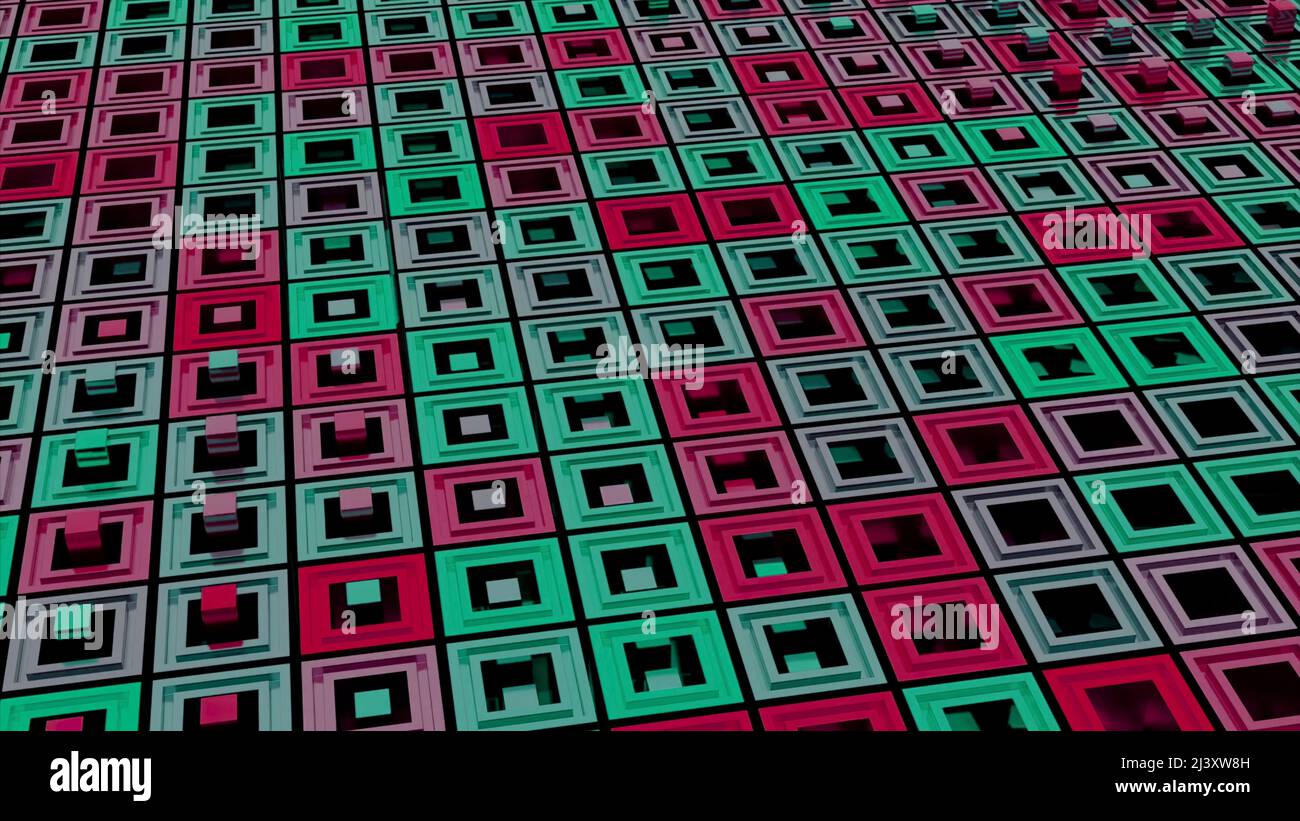 Bright geometric shapes in abstraction. Design. Glowing squares from ...