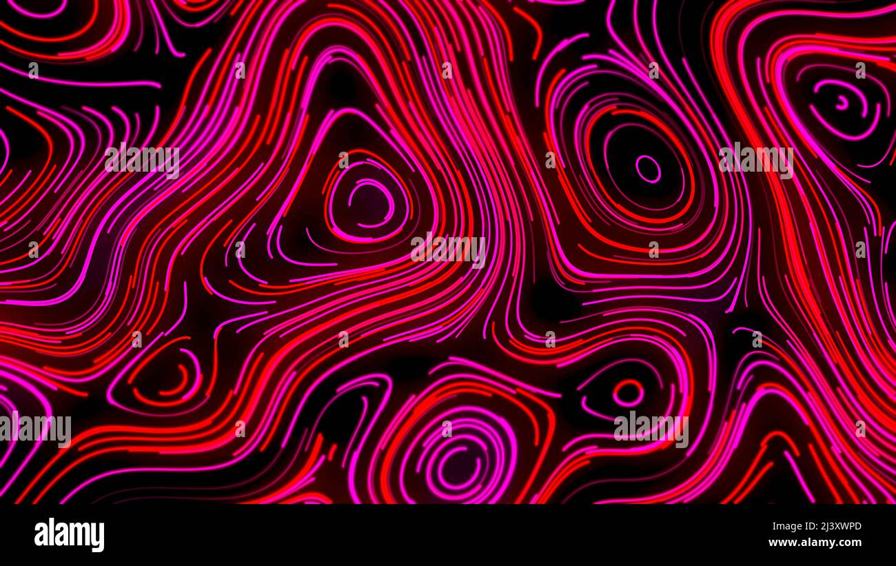 Topographic pattern with neon lines. Motion. Beautiful neon lines move ...