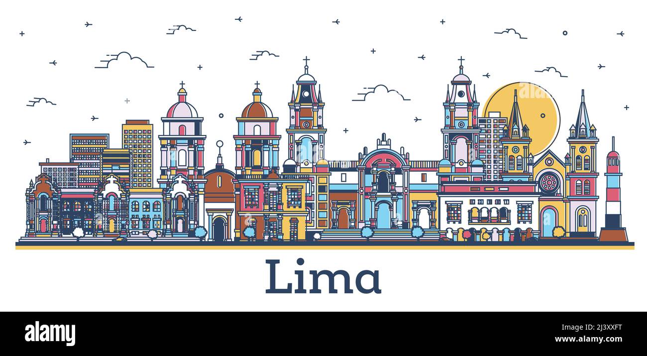 Outline Lima Peru City Skyline with Modern and Historic Colored ...