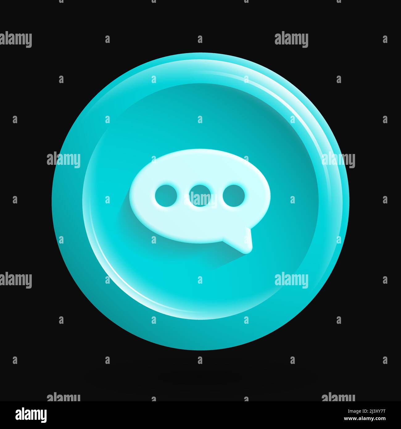 Blue Round Message Icon. Isolated 3D Texting Button. Vector ...