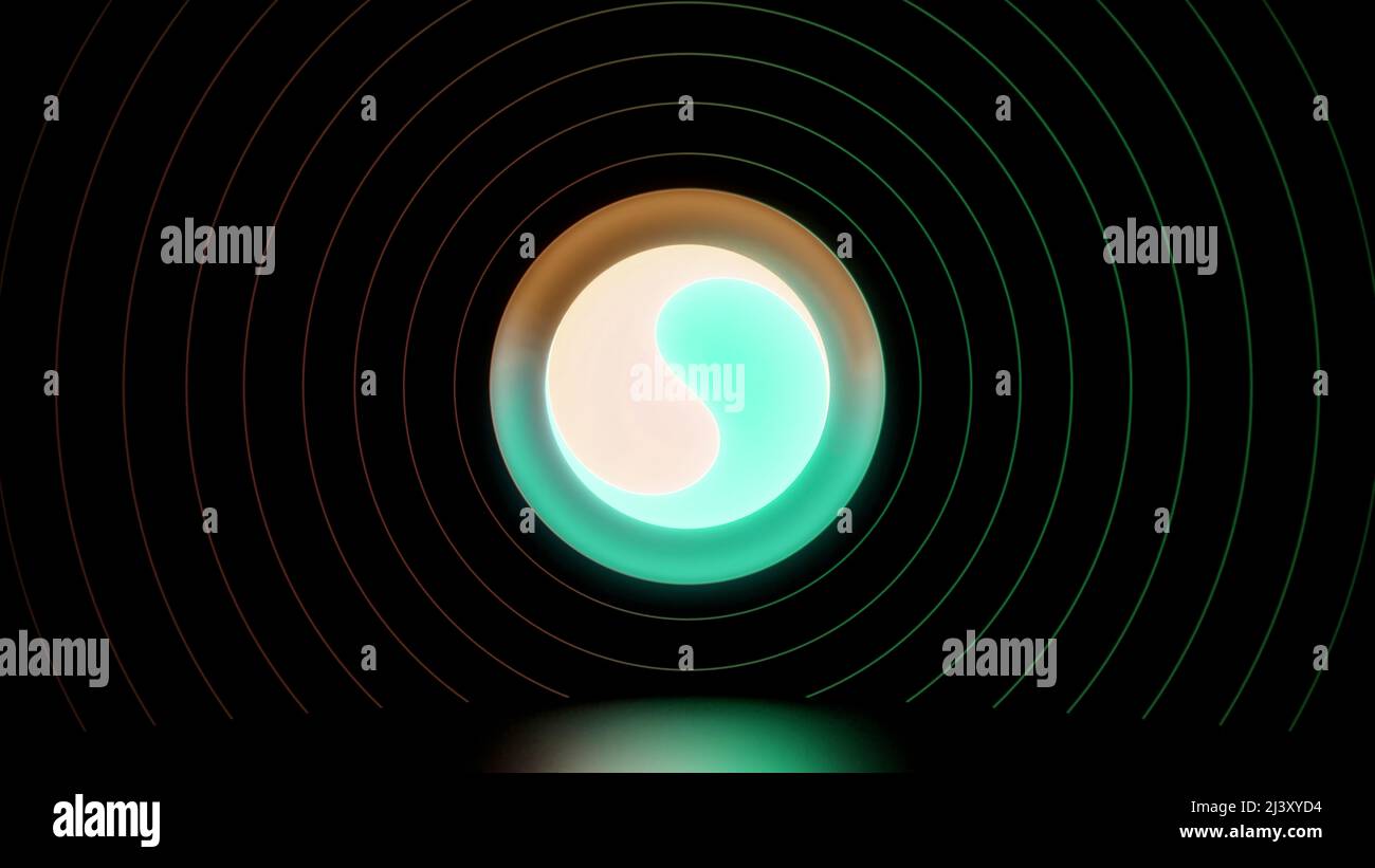 Abstract yin yang circle in blue, white, and red colors spinning on a ...
