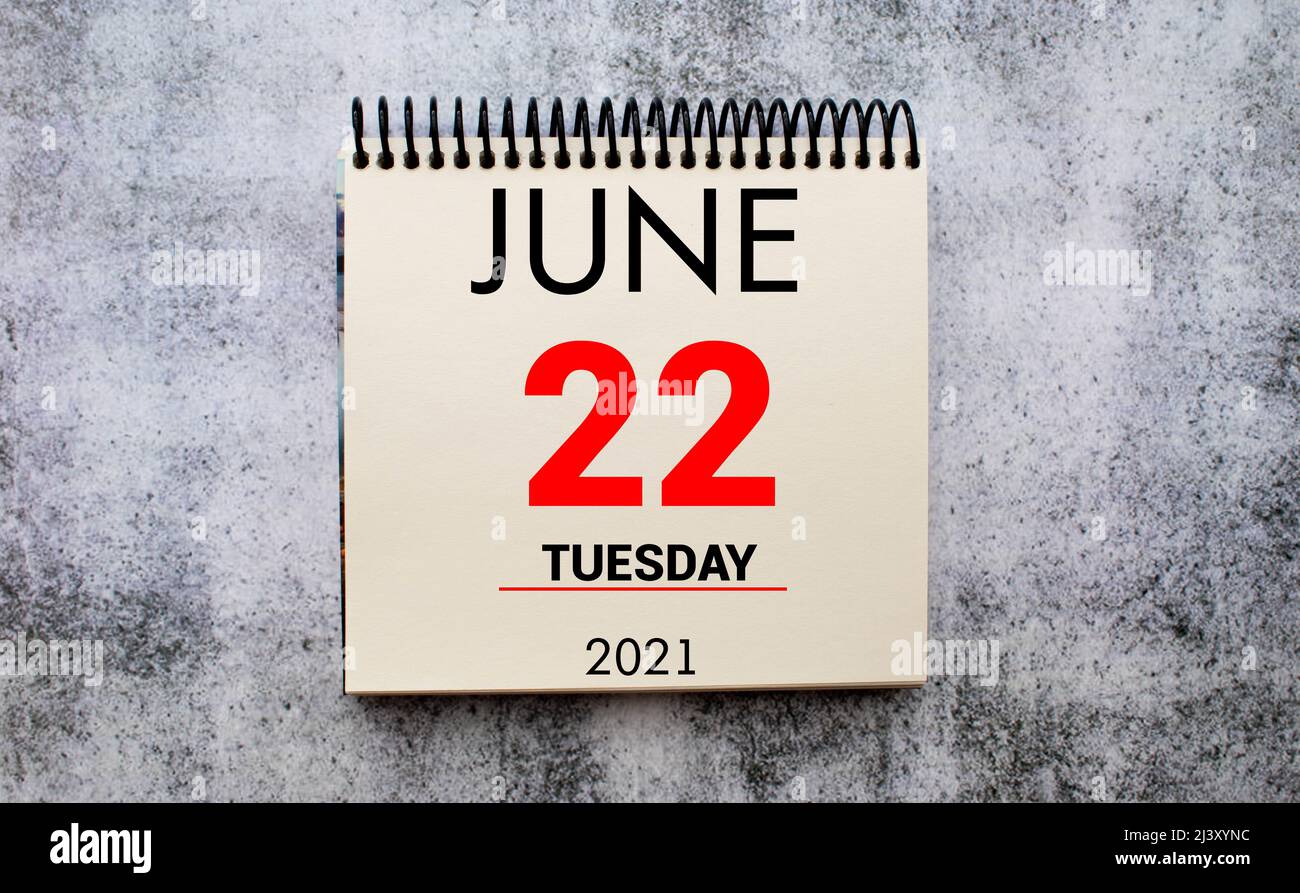 June 22st. Day 22 of month, daily calendar on white table with ...