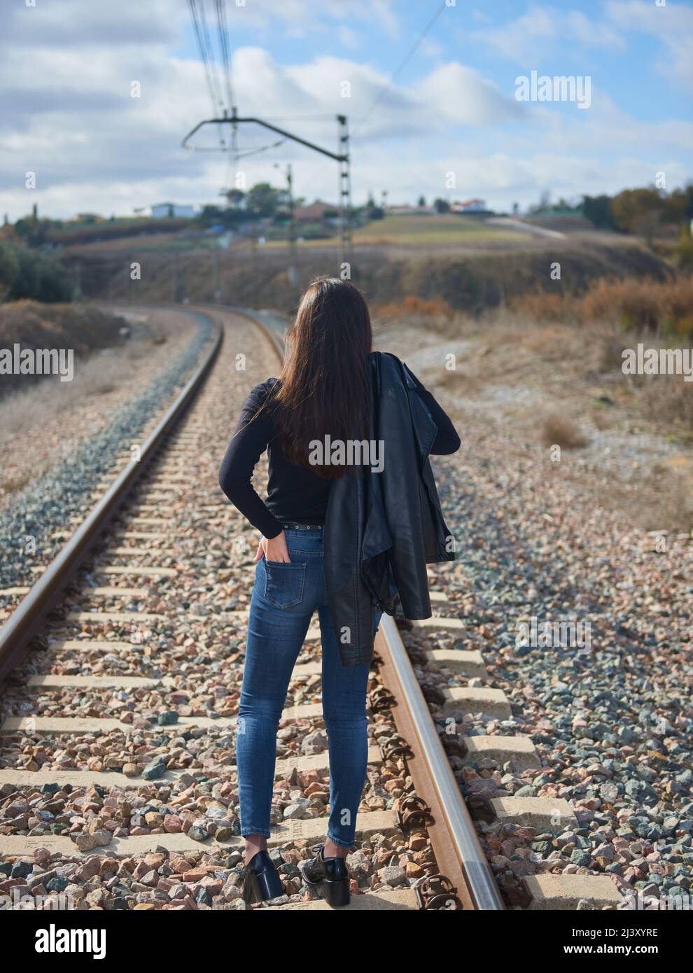 Woman on railway train back dress hi-res stock photography and images ...