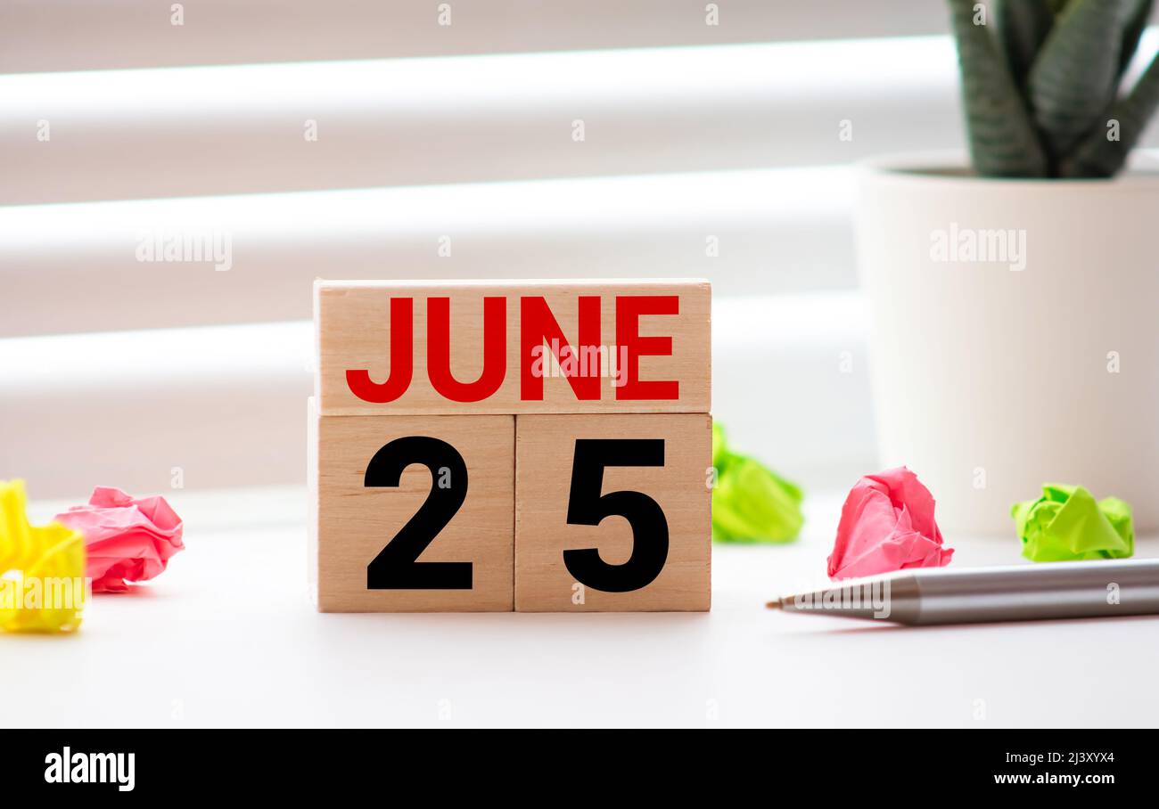 June 25th. Image of june 25 wooden color calendar on white background ...