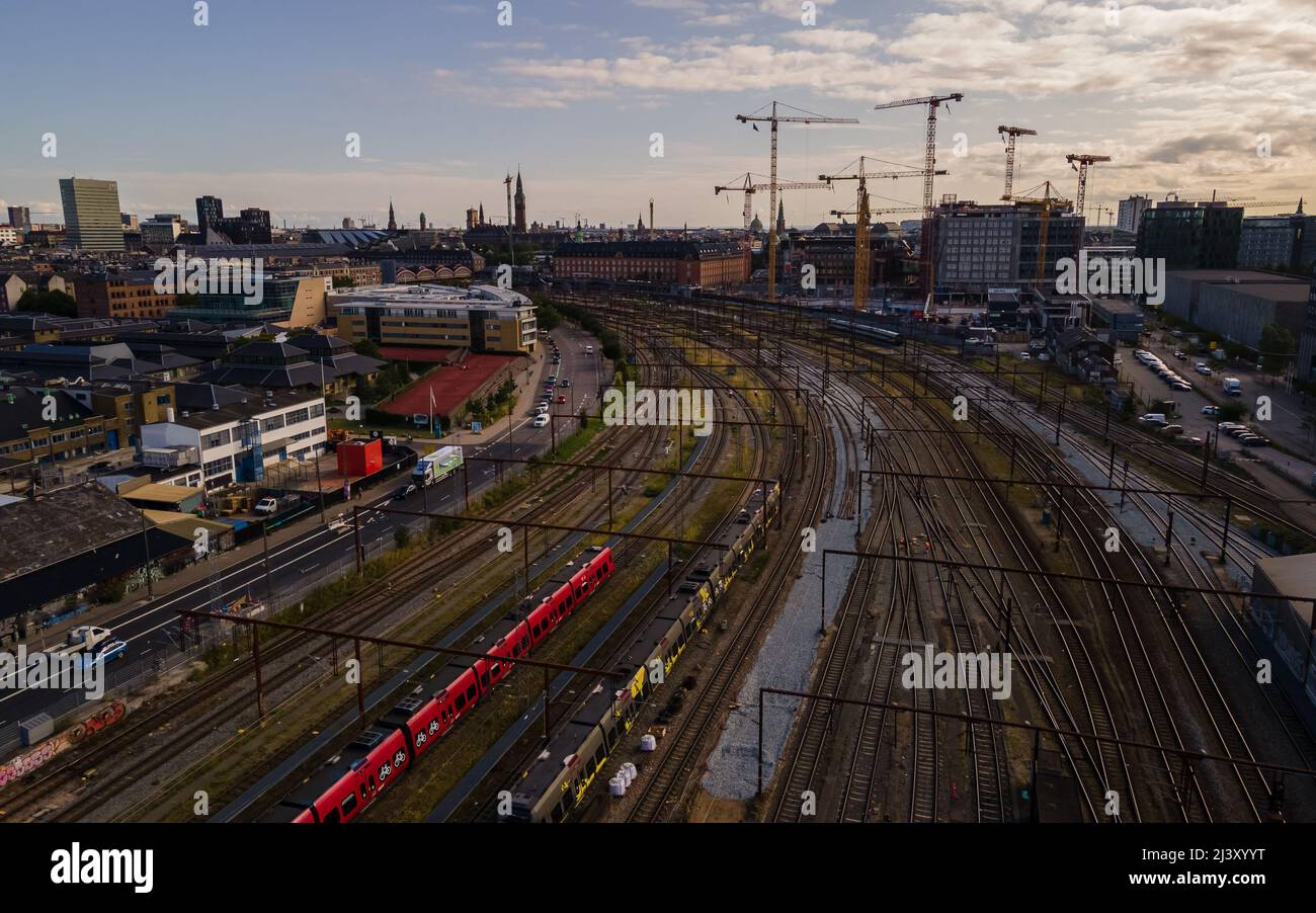 Beautiful cinematic aerial view of the of the city of Copenhagen ...