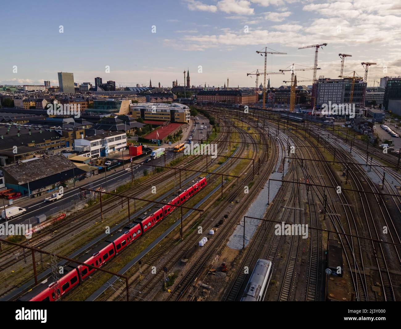 Beautiful cinematic aerial view of the of the city of Copenhagen ...