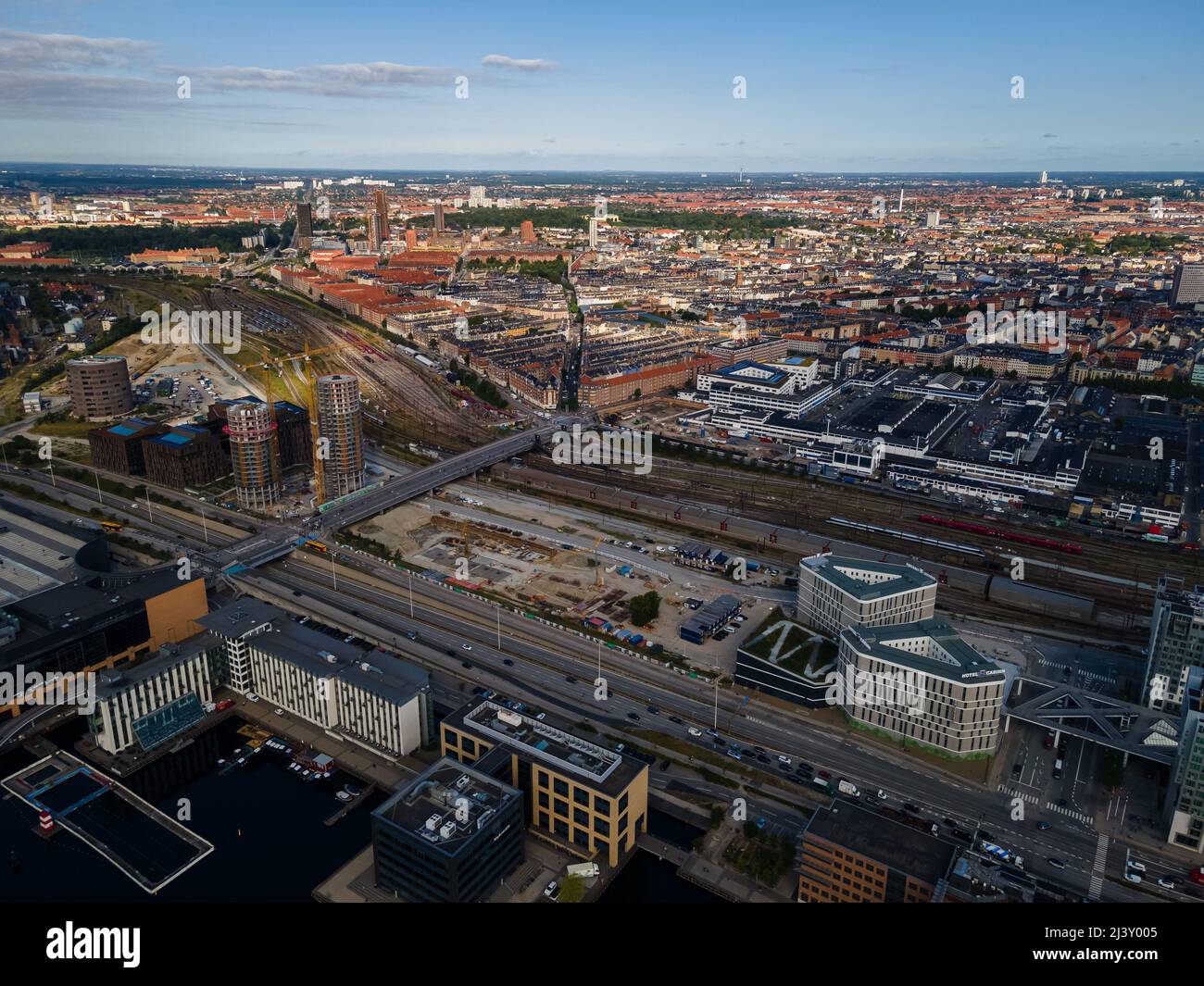Beautiful cinematic aerial view of the of the city of Copenhagen ...