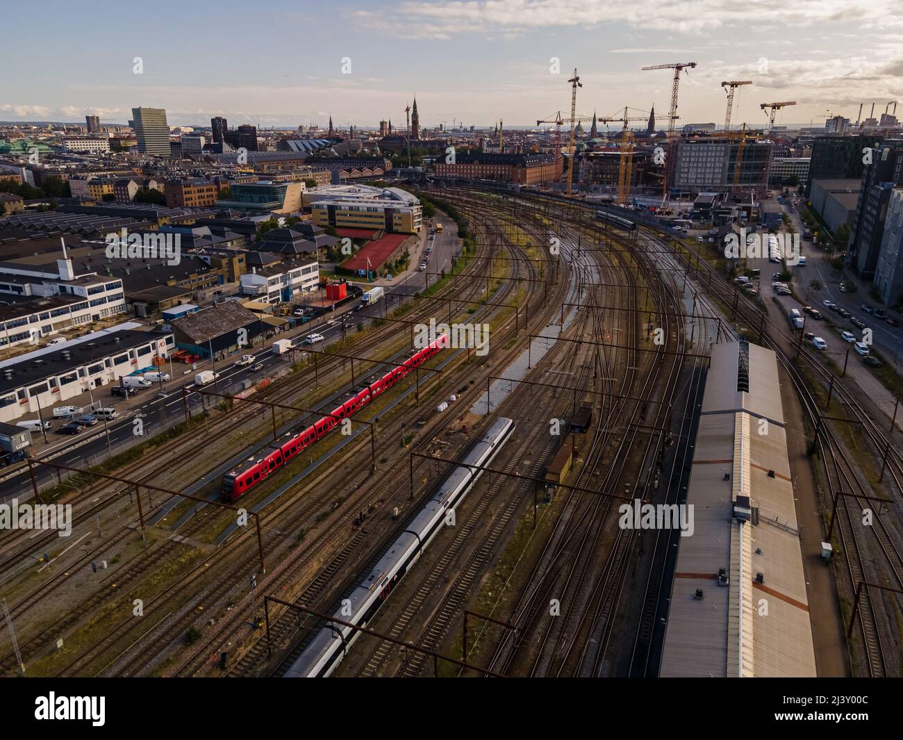Beautiful cinematic aerial view of the of the city of Copenhagen ...