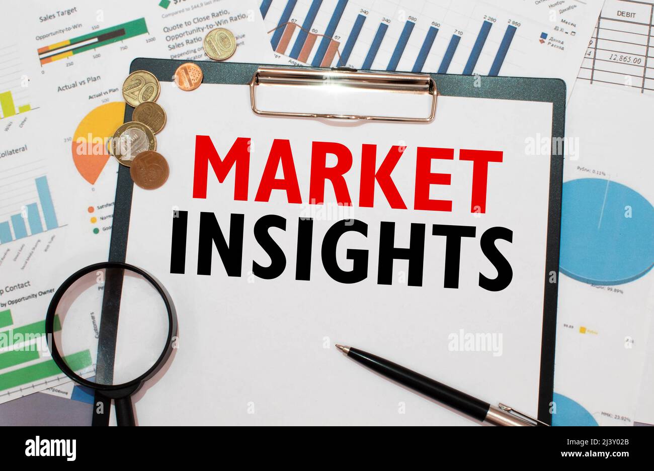 insight sign on paper on white desk with office tools. Blue and white ...