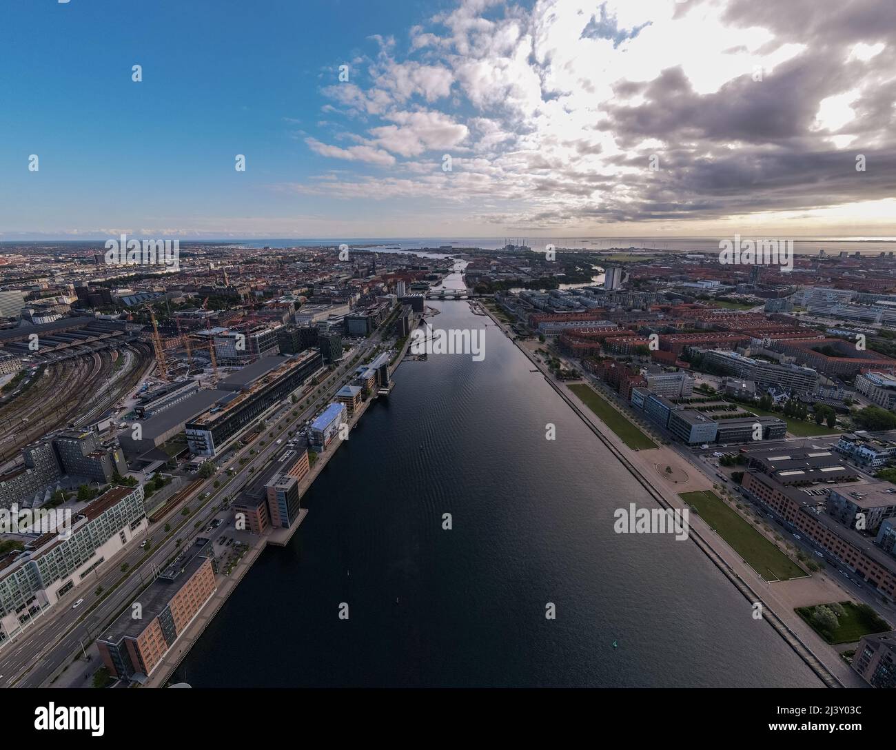 Beautiful cinematic aerial view of the of the city of Copenhagen ...