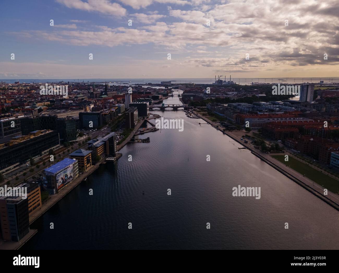 Beautiful cinematic aerial view of the of the city of Copenhagen ...