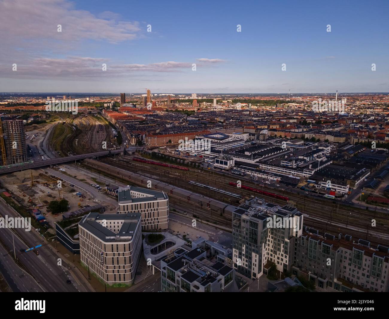 Beautiful cinematic aerial view of the of the city of Copenhagen ...