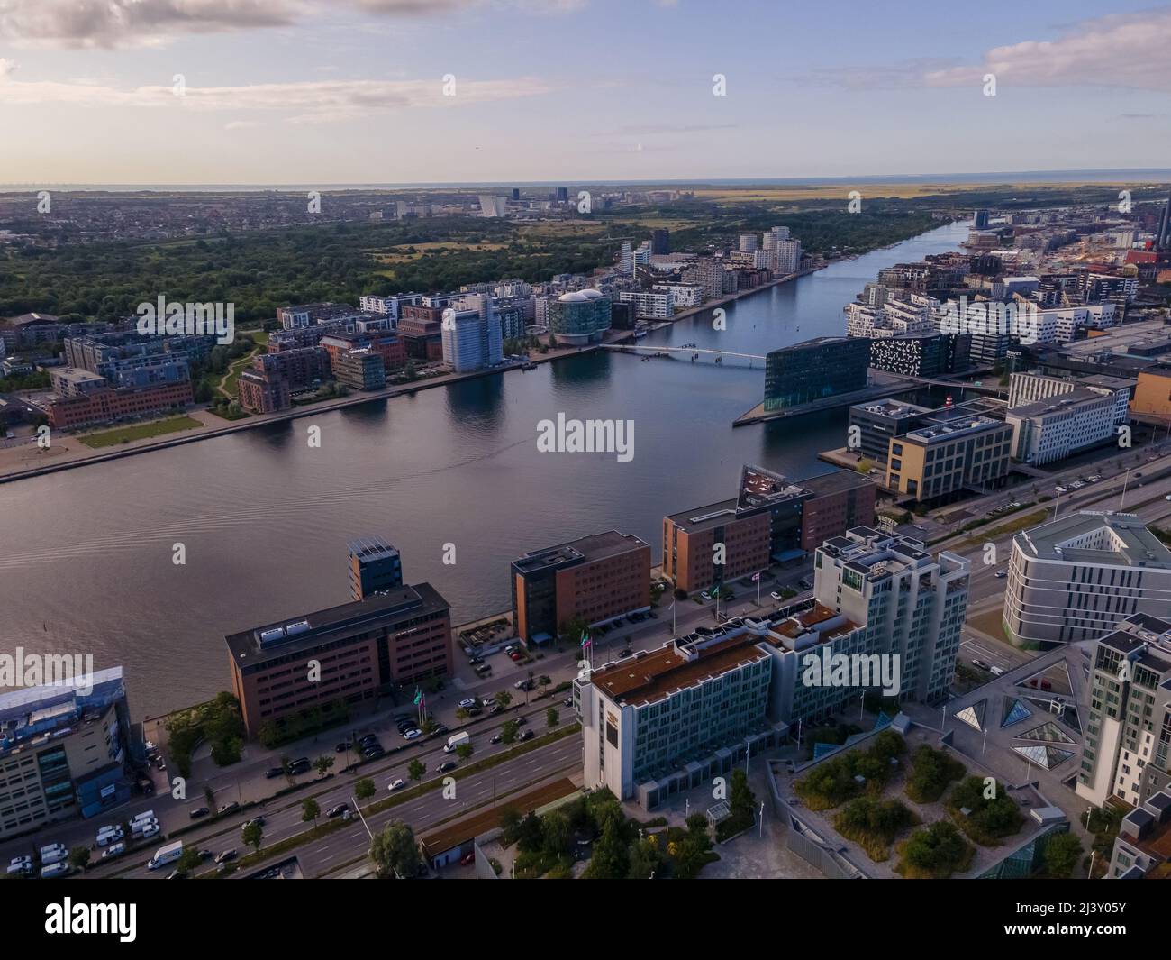 Beautiful cinematic aerial view of the of the city of Copenhagen ...