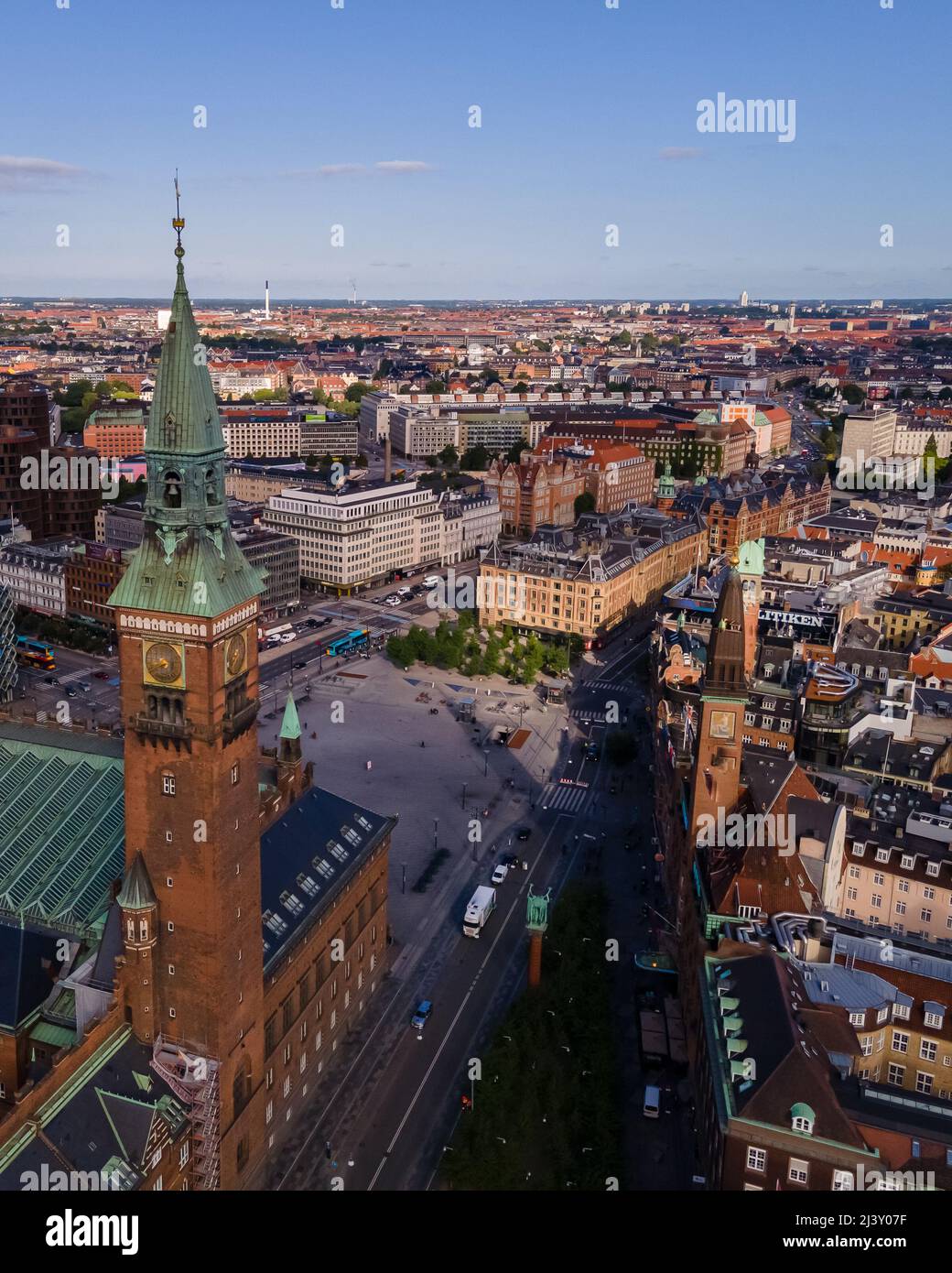 Beautiful cinematic aerial view of the of the city of Copenhagen ...