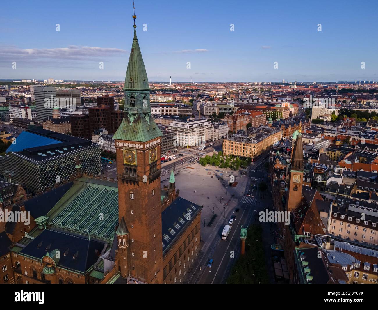 Beautiful cinematic aerial view of the of the city of Copenhagen ...
