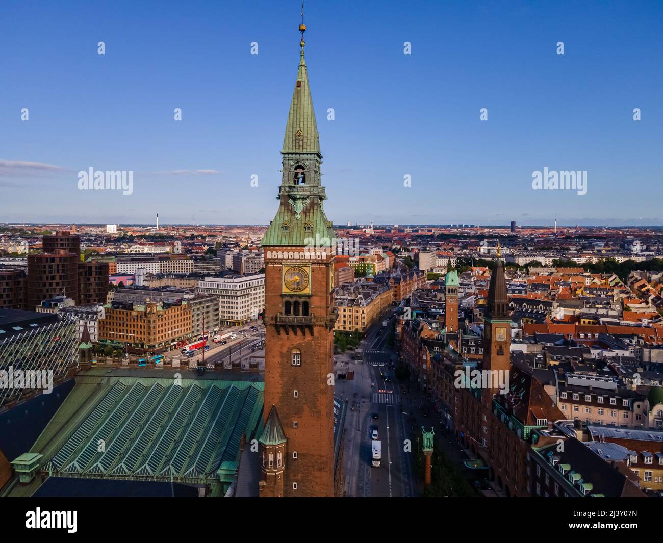 Beautiful cinematic aerial view of the of the city of Copenhagen ...