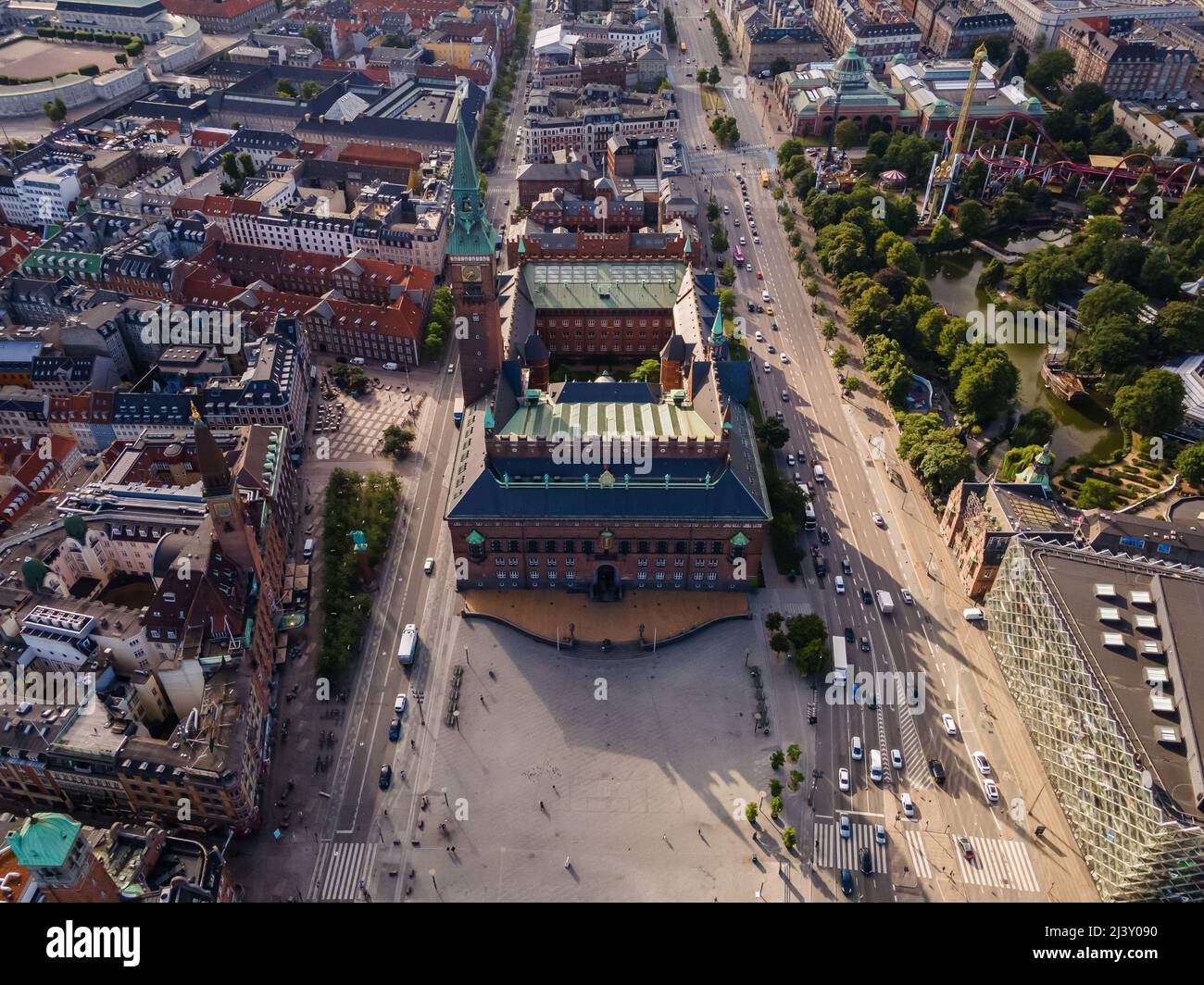 Beautiful cinematic aerial view of the of the city of Copenhagen ...