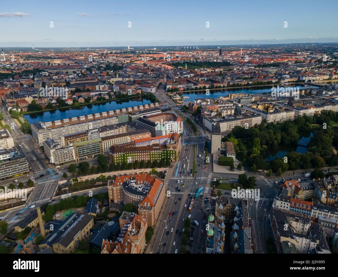 Beautiful cinematic aerial view of the of the city of Copenhagen ...