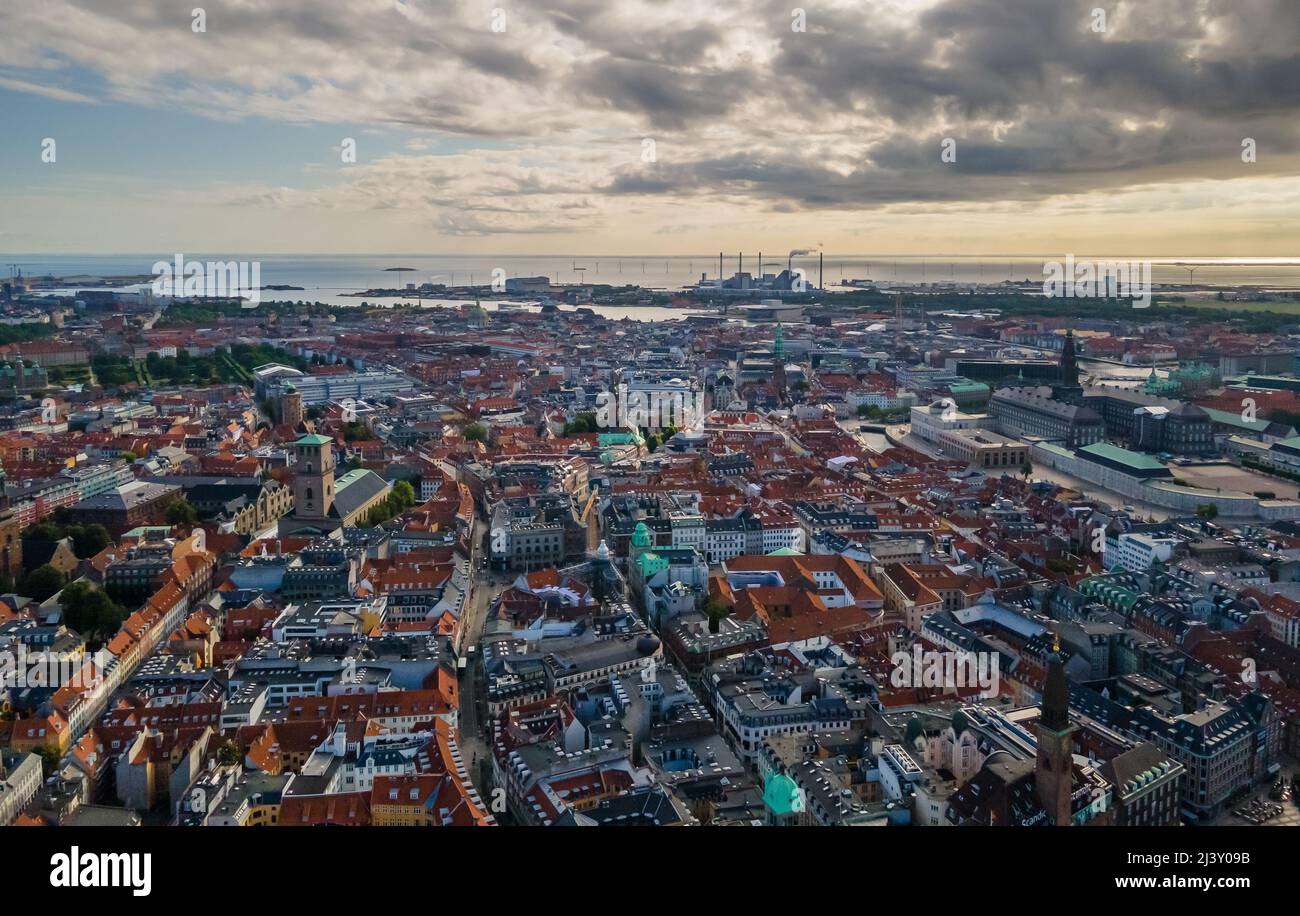 Beautiful cinematic aerial view of the of the city of Copenhagen ...