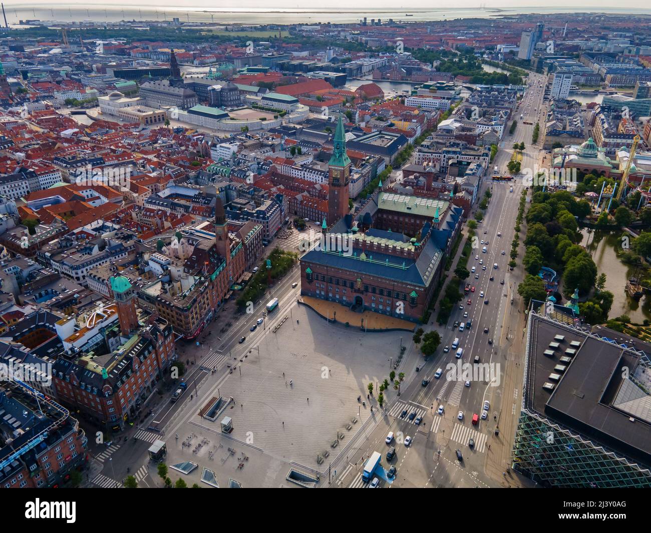 Beautiful cinematic aerial view of the of the city of Copenhagen ...