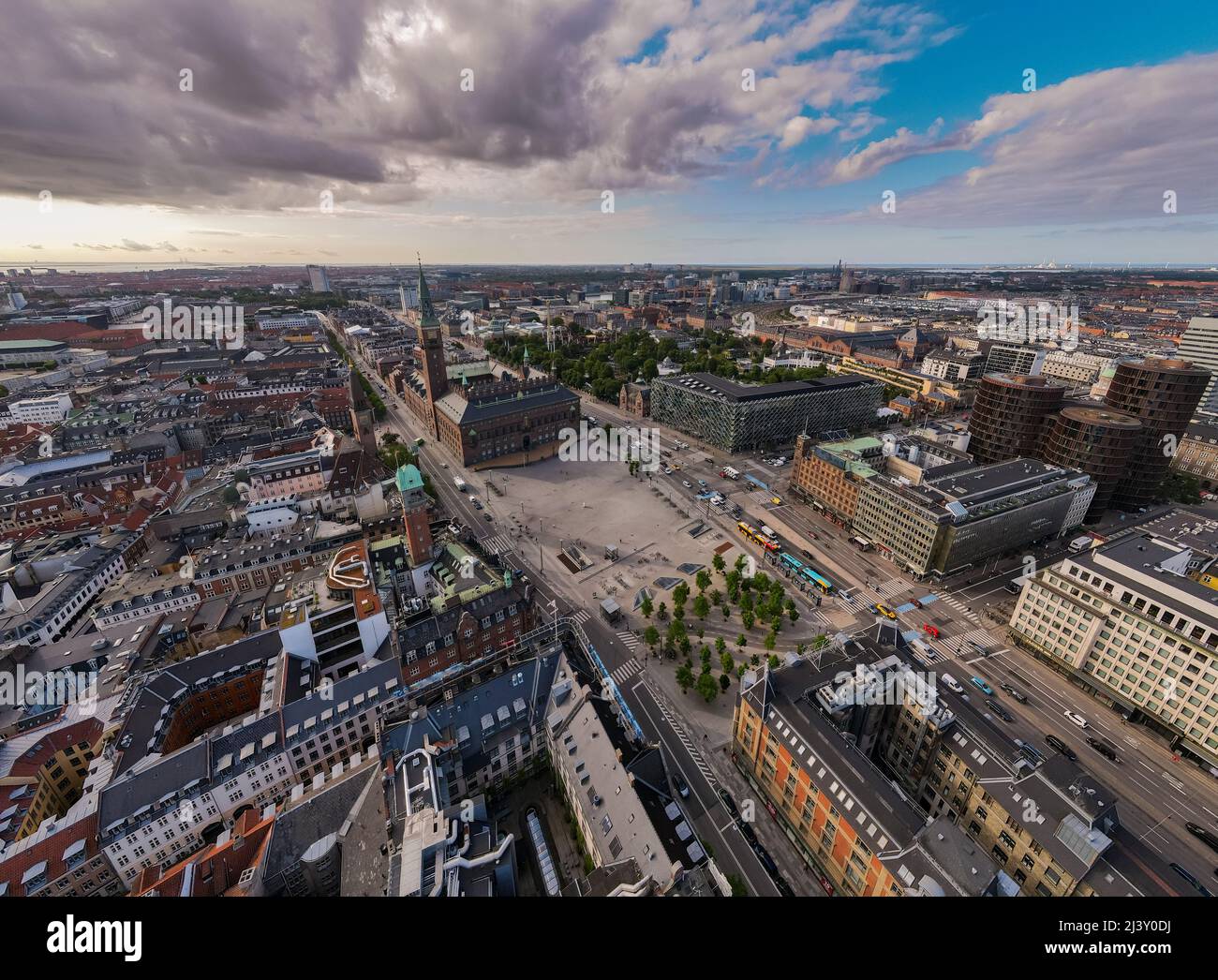 Beautiful cinematic aerial view of the of the city of Copenhagen ...