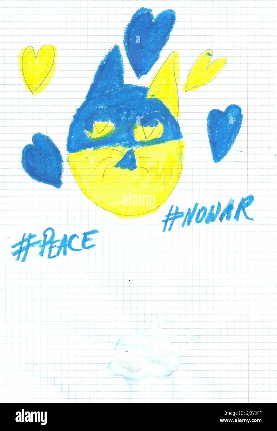 Slava Ukrainie Ukrainian child drawing Ukrainian flag War in Ukrainie ...