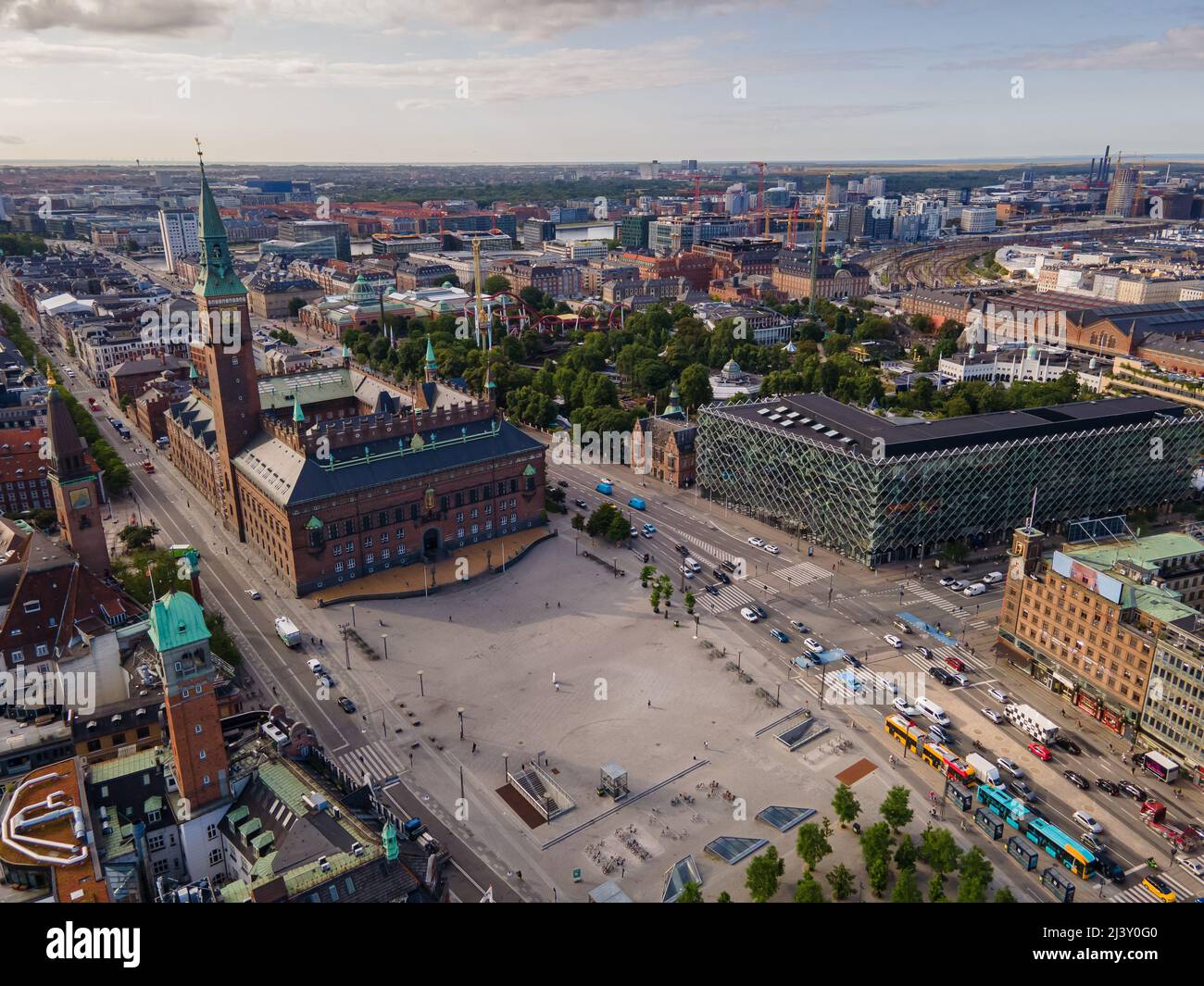 Beautiful cinematic aerial view of the of the city of Copenhagen ...