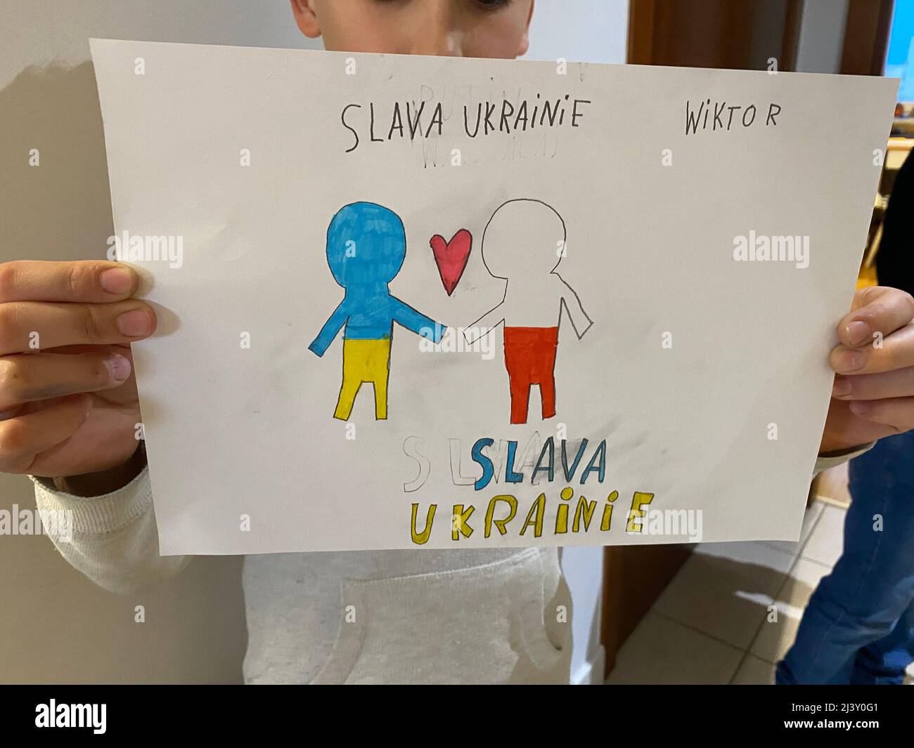 Slava Ukrainie Ukrainian child drawing Ukrainian flag War in Ukrainie ...