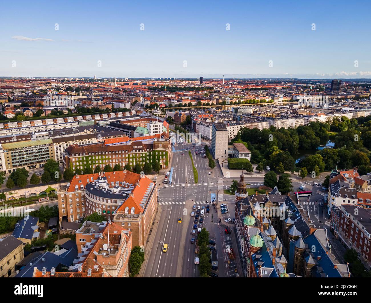 Beautiful cinematic aerial view of the of the city of Copenhagen ...