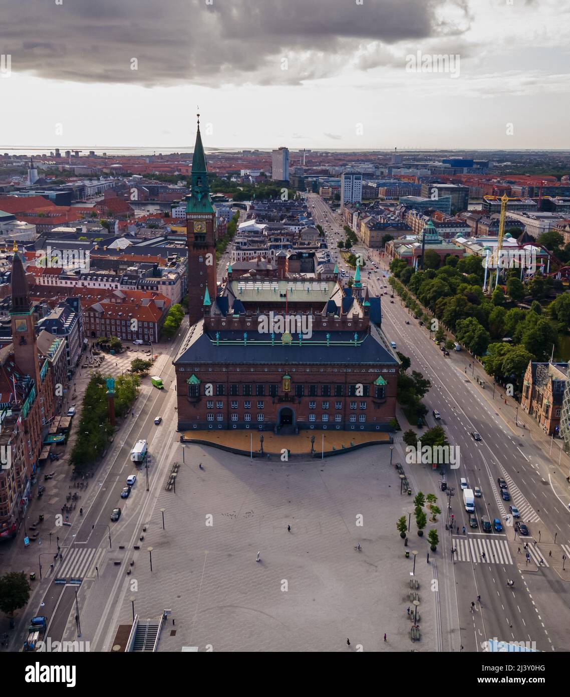 Beautiful cinematic aerial view of the of the city of Copenhagen ...