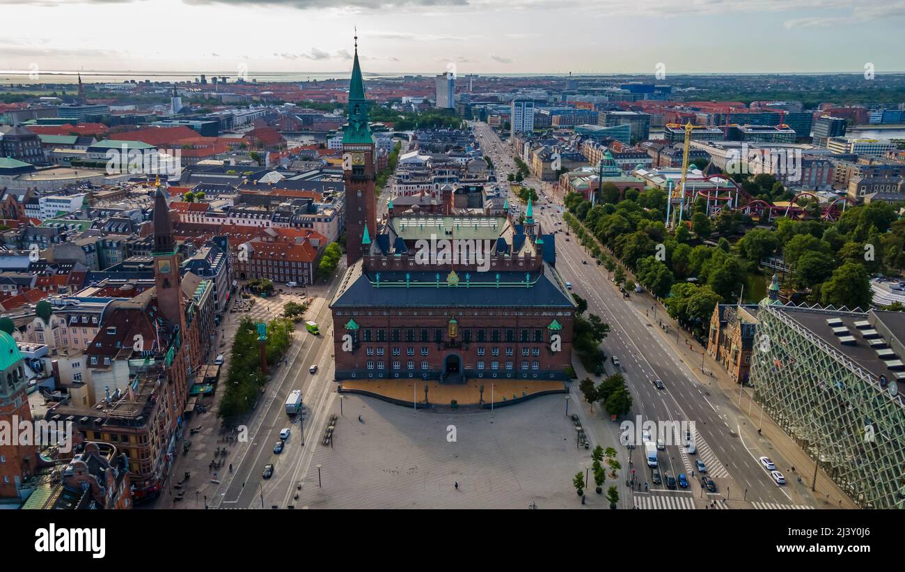Beautiful cinematic aerial view of the of the city of Copenhagen ...