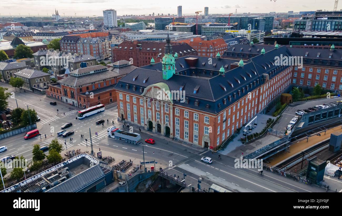 Beautiful cinematic aerial view of the of the city of Copenhagen ...