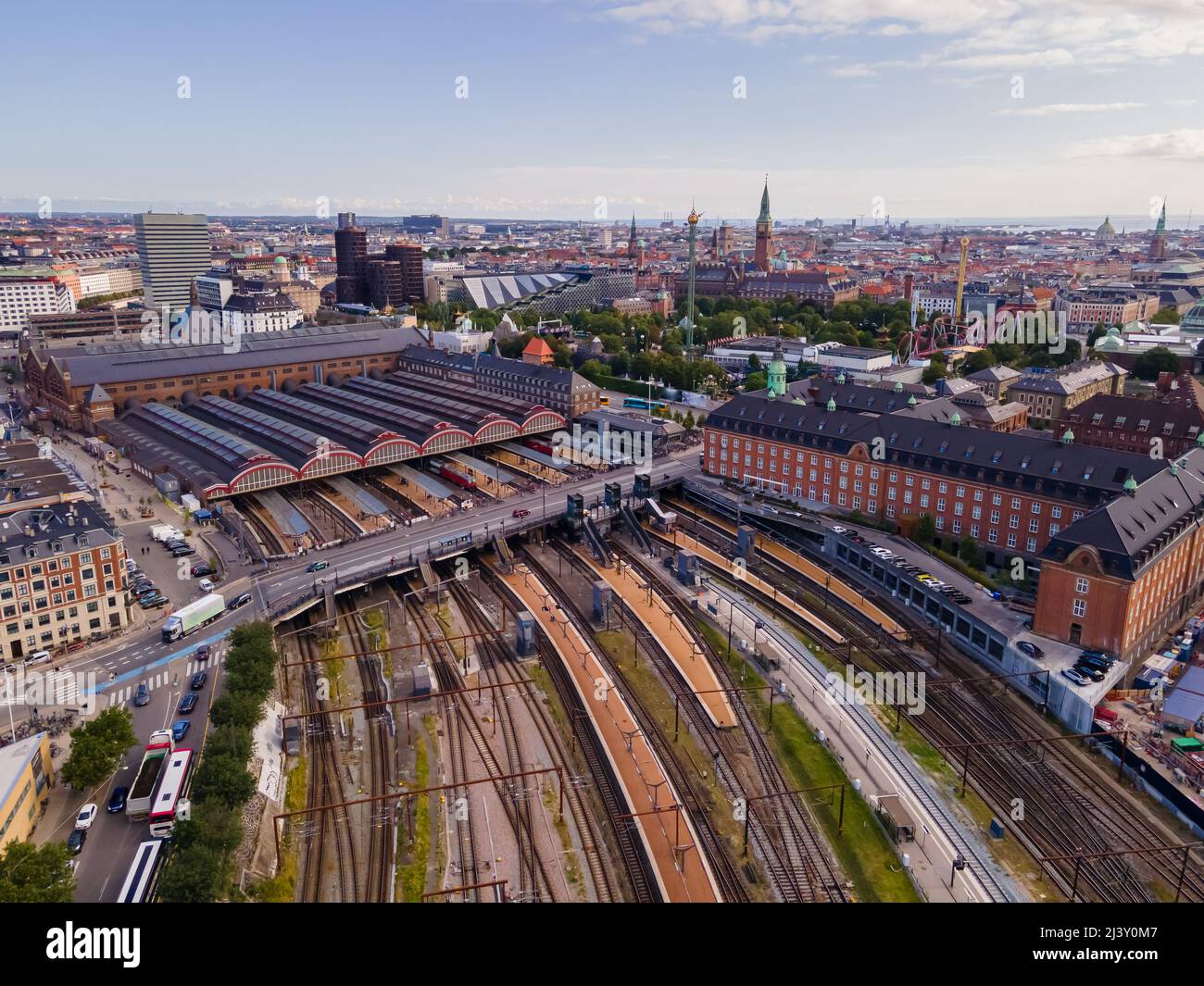 Beautiful cinematic aerial view of the of the city of Copenhagen ...