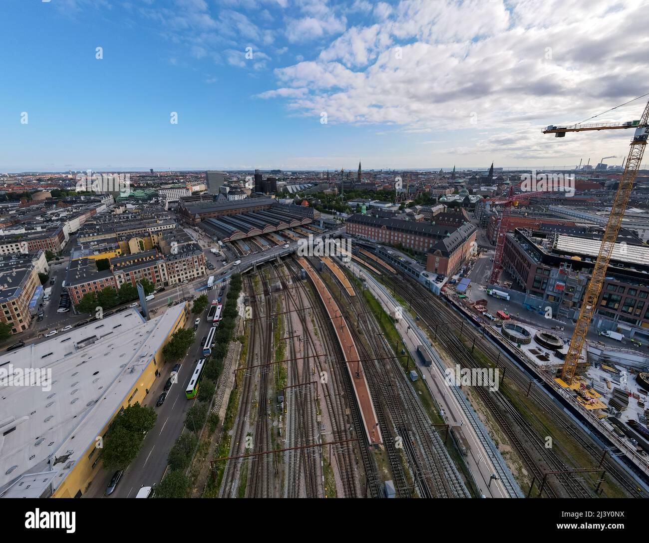 Beautiful cinematic aerial view of the of the city of Copenhagen ...